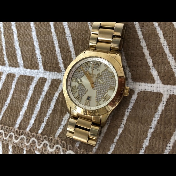 Michael Kors | Accessories | Gold Michael Kors Diamond World Map Watch ...